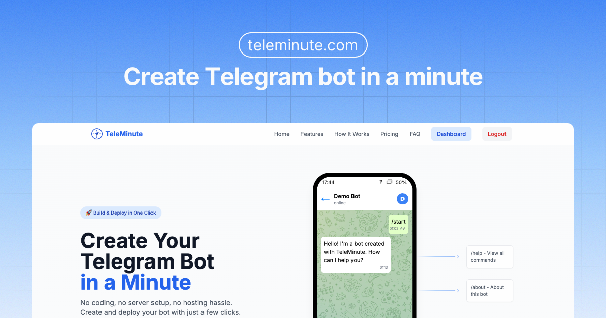 Create Telegram Bot Without Coding | TeleMinute - No Code Bot Builder